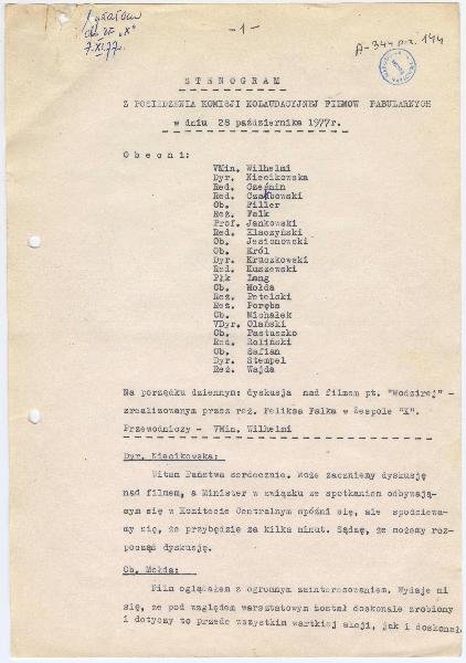 Stenogram kolaudacji filmu "Wodzirej"