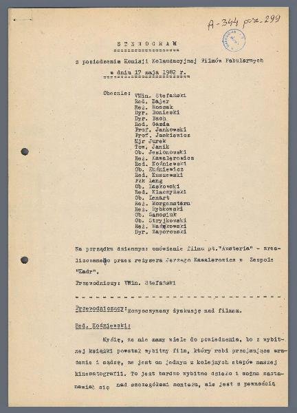 Stenogram kolaudacji filmu "Austeria"