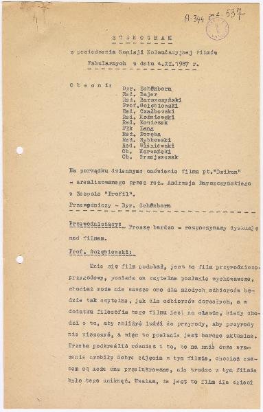 Stenogram kolaudacji filmu "Dzikun"