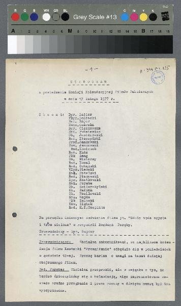 Stenogram kolaudacji filmu "Gdzie woda czysta i trawa zielona"