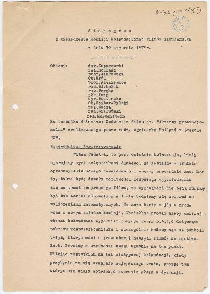 Stenogram kolaudacji filmu "Aktorzy prowincjonalni"