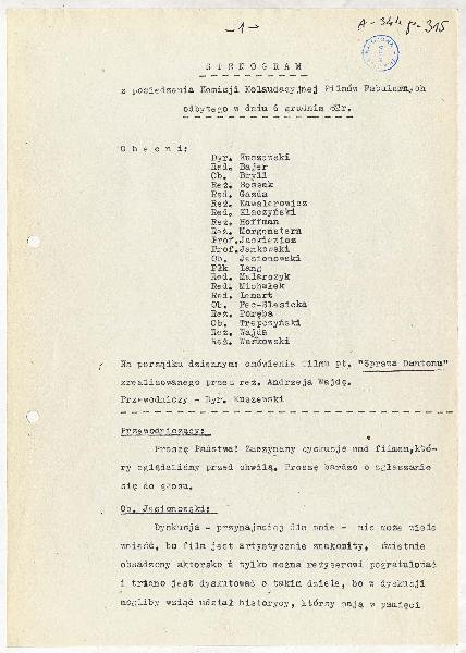 Stenogram kolaudacji filmu "Danton"