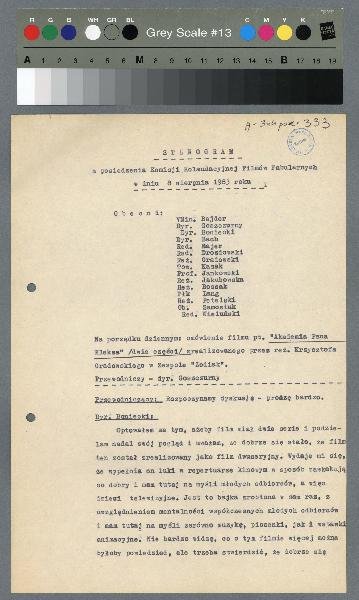 Stenogram kolaudacji filmu "Akademia pana Kleksa"