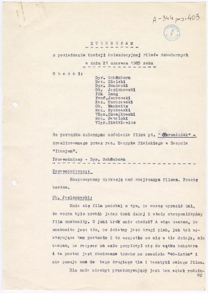 Stenogram kolaudacji filmu "Chrześniak"