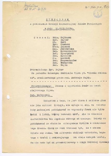 Stenogram kolaudacji filmu "Ziemia obiecana"